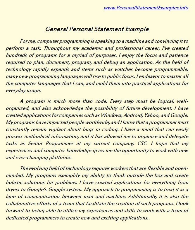 General Personal Statement Examples For Admission Personal Statement
