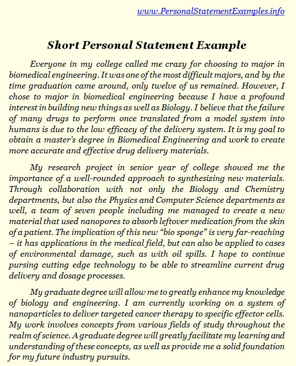 Avail Well Written Short Personal Statement Examples Personal 