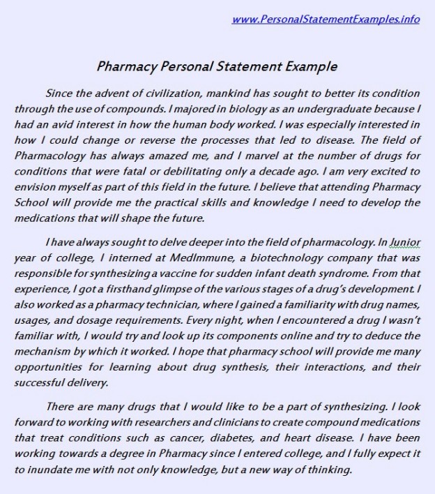 Avail Expert Written Pharmacy Personal Statement Example