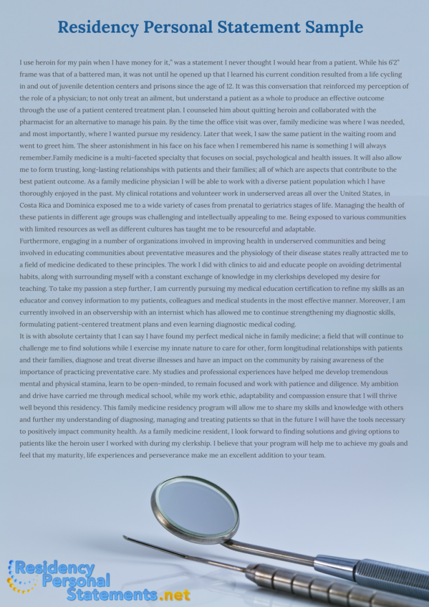 Enjoy Our Residency Personal Statement Sample Online